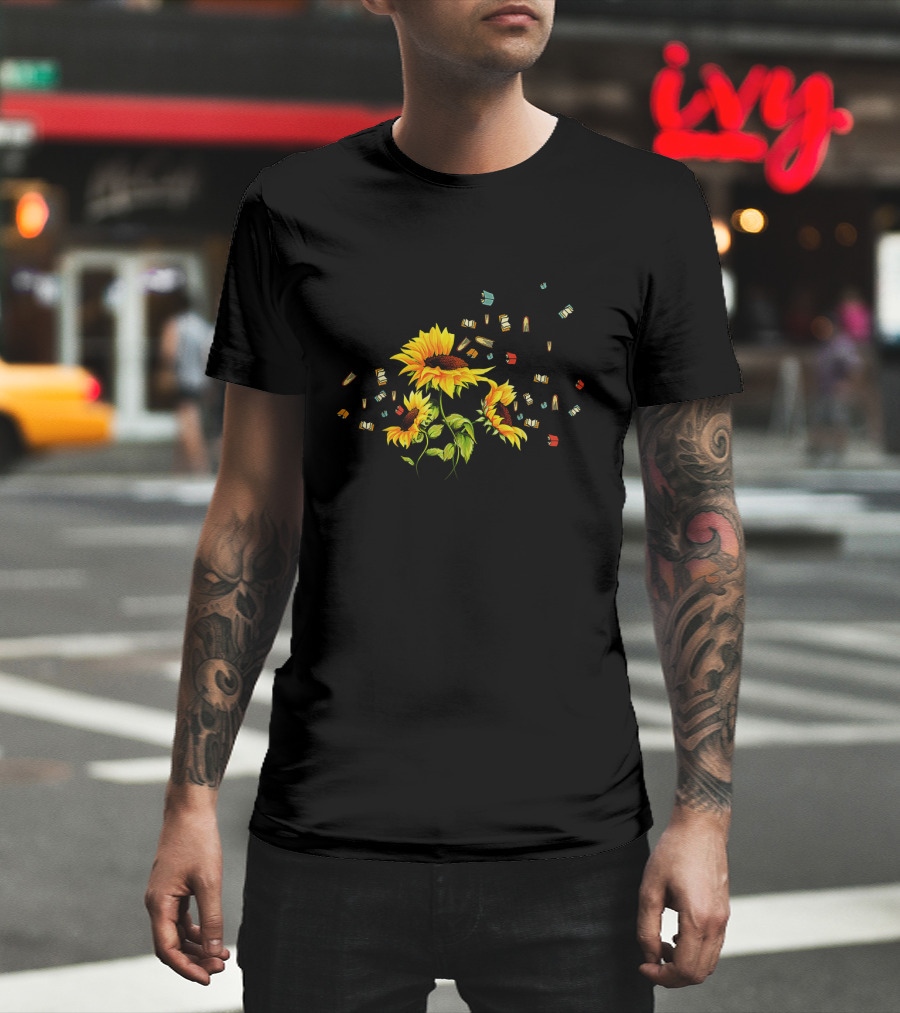 Sunflower Book Dandelion Reading Fan Floral T-Shirt