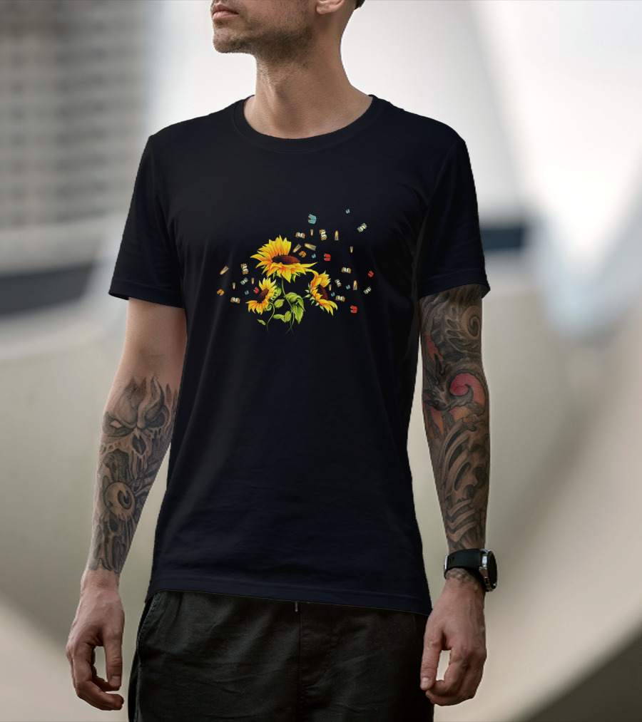 Sunflower Book Dandelion Reading Fan Floral T-Shirt