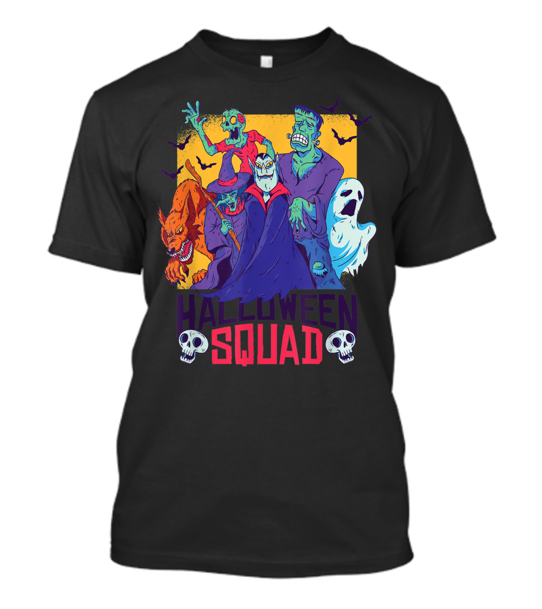 Halloween Squad Vampire Werewolf Ghost Witch Monster Group T-Shirt