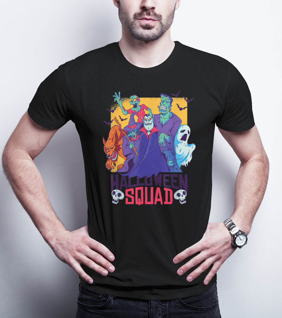 Halloween Squad Vampire Werewolf Ghost Witch Monster Group T-Shirt