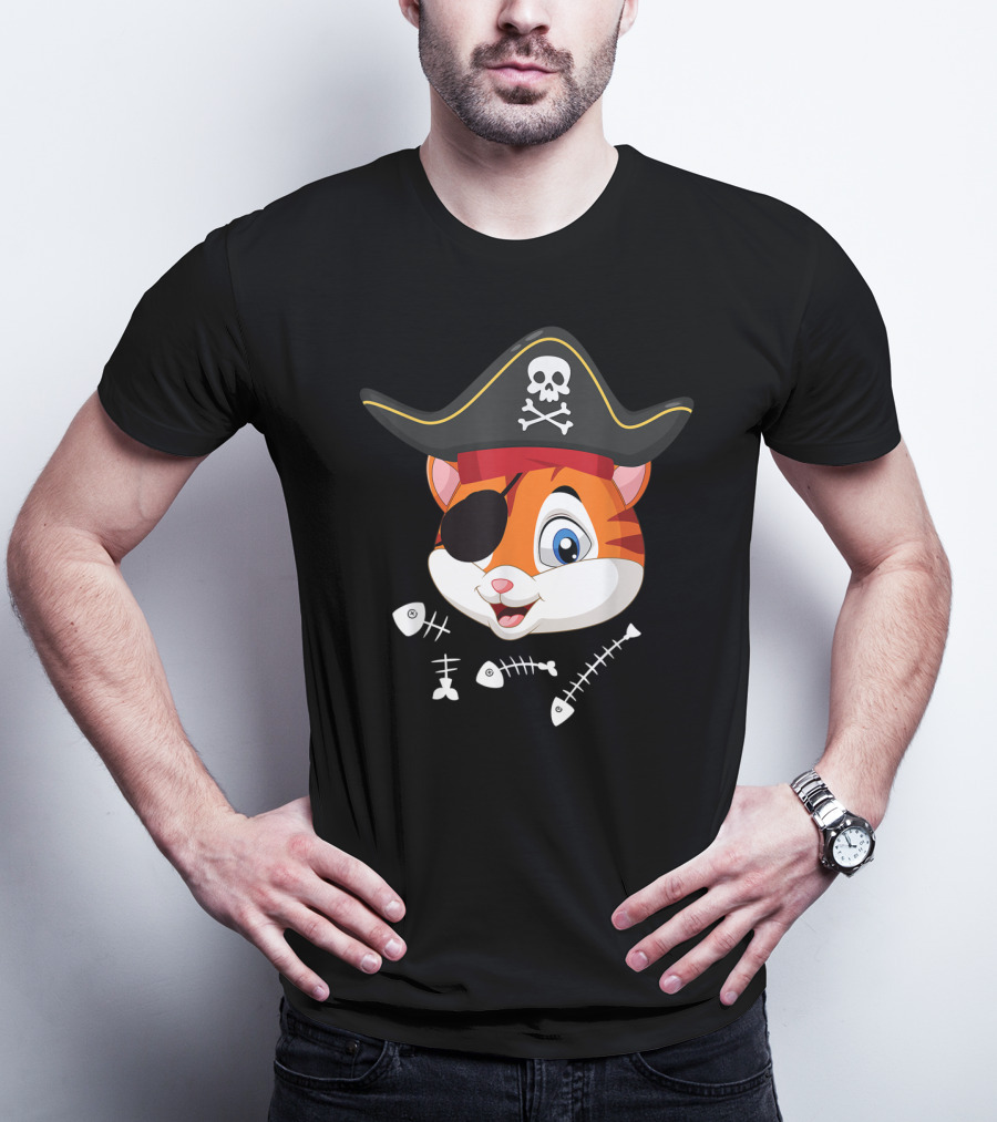 Halloween Cat With Pirate Hat And Eye Patch T-Shirt