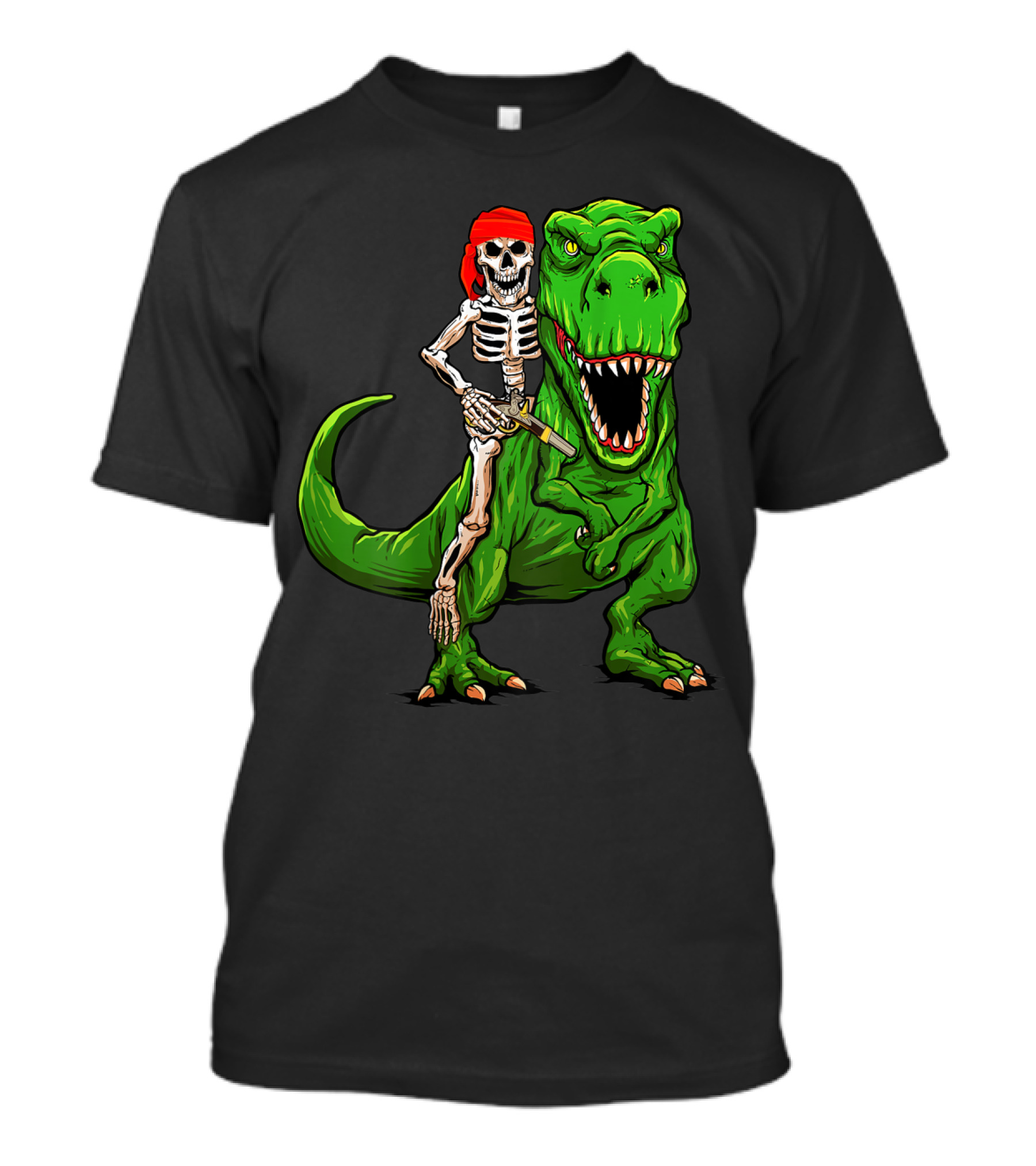 Pirate Skeleton Riding Rex Dinosaur With Red Bandana T-Shirt