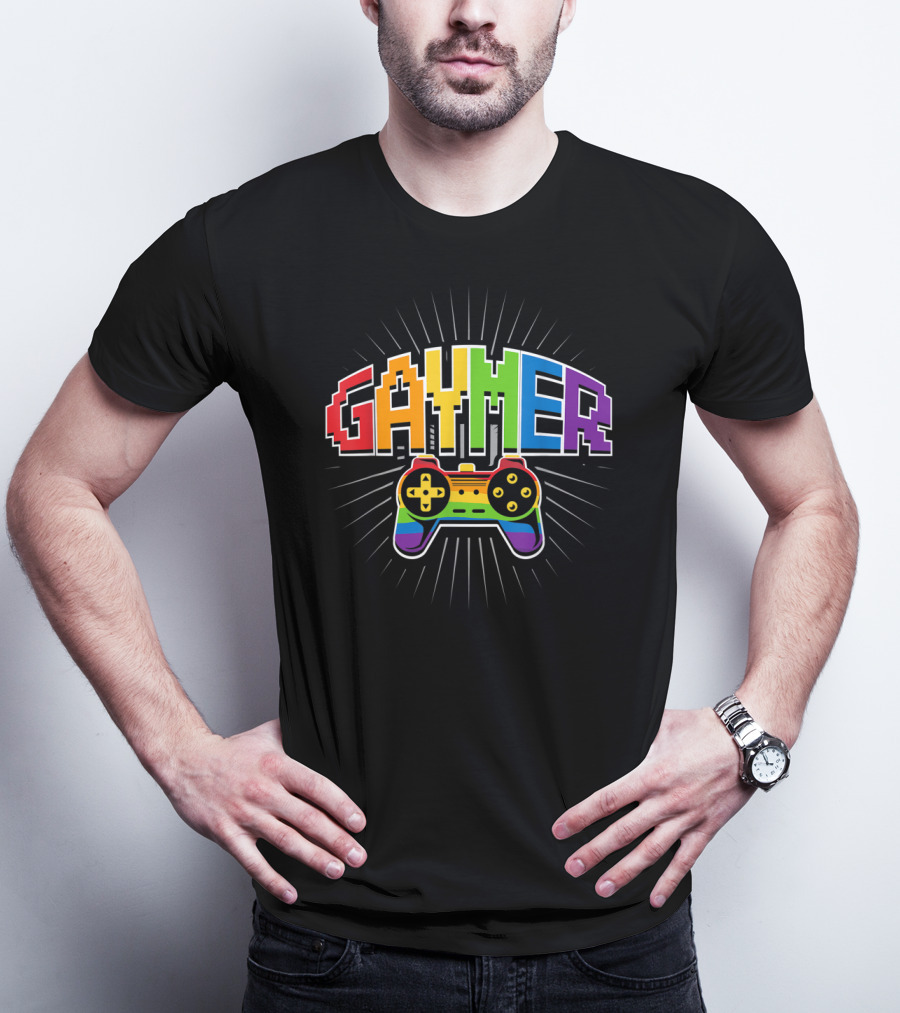 Threadrock Men's Gaymer Rainbow Love Controller Pride T-Shirt