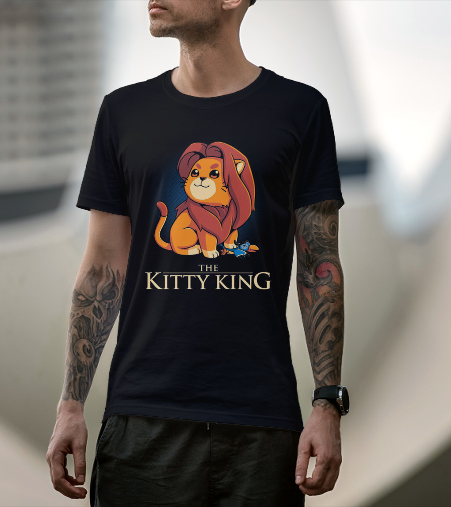 The Kitty King Cute Lion With Plush Mane And Toy Bird Playful T-Shirt