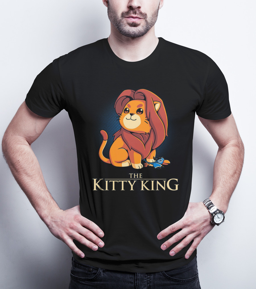 The Kitty King Cute Lion With Plush Mane And Toy Bird Playful T-Shirt