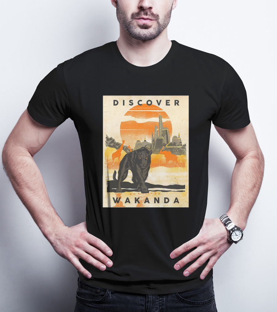 Discover Wakanda Panther And Futuristic Cityscape With Sunset T-Shirt