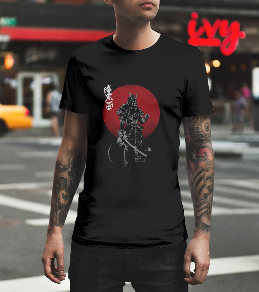 Dark Side Of The Ninja Samurai Vader With Red Rising Sun Katana Kanji T-Shirt