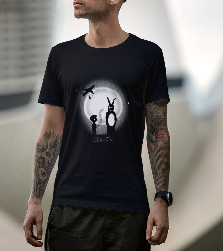 Donnie In Limbo 28064212 Dark Rabbit And Airplane Silhouette Against Moon T-Shirt