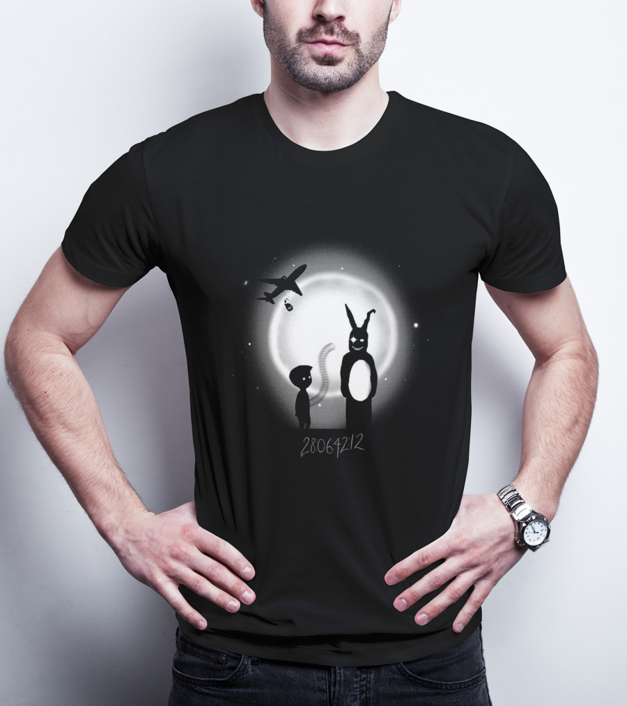 Donnie In Limbo 28064212 Dark Rabbit And Airplane Silhouette Against Moon T-Shirt