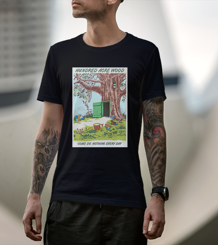 Hundred Acre Wood Come Do Nothing Every Day Vintage Tree Scene T-Shirt