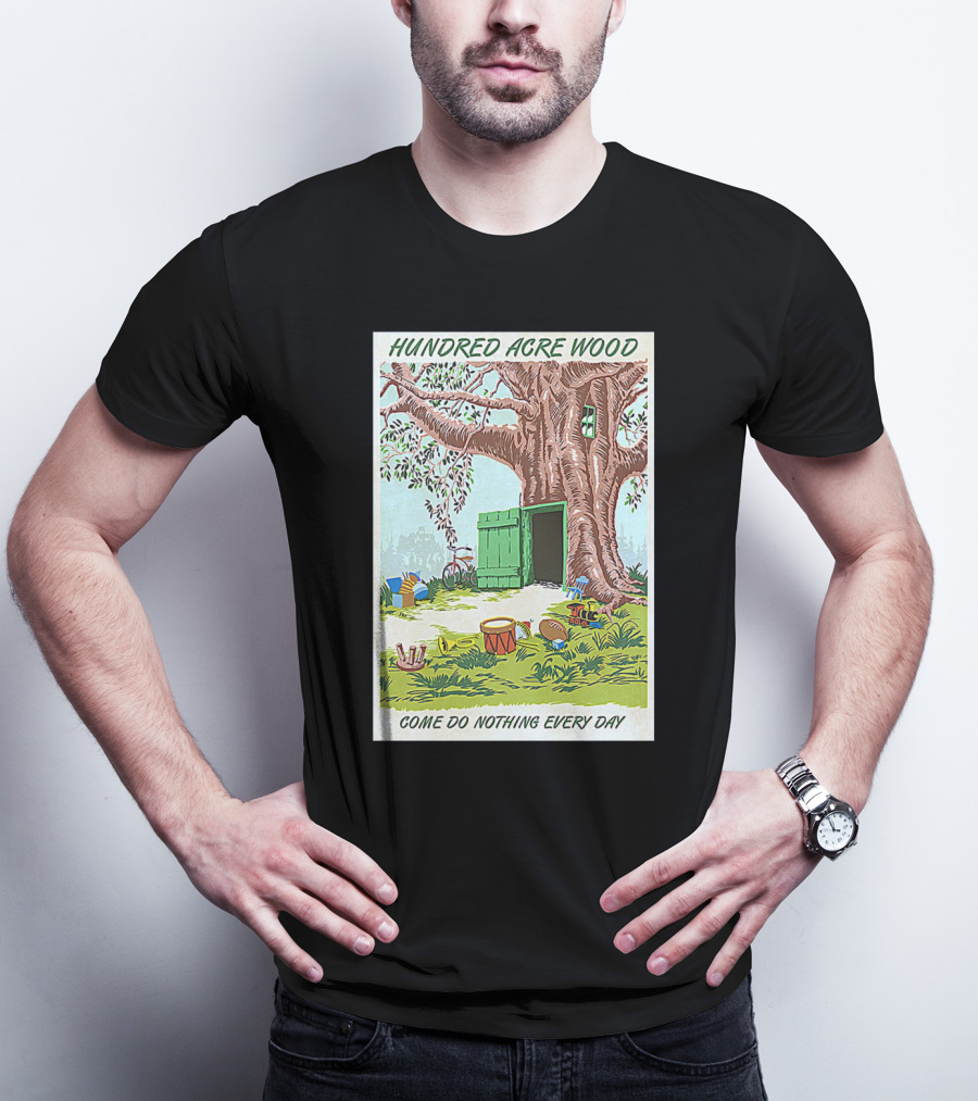 Hundred Acre Wood Come Do Nothing Every Day Vintage Tree Scene T-Shirt