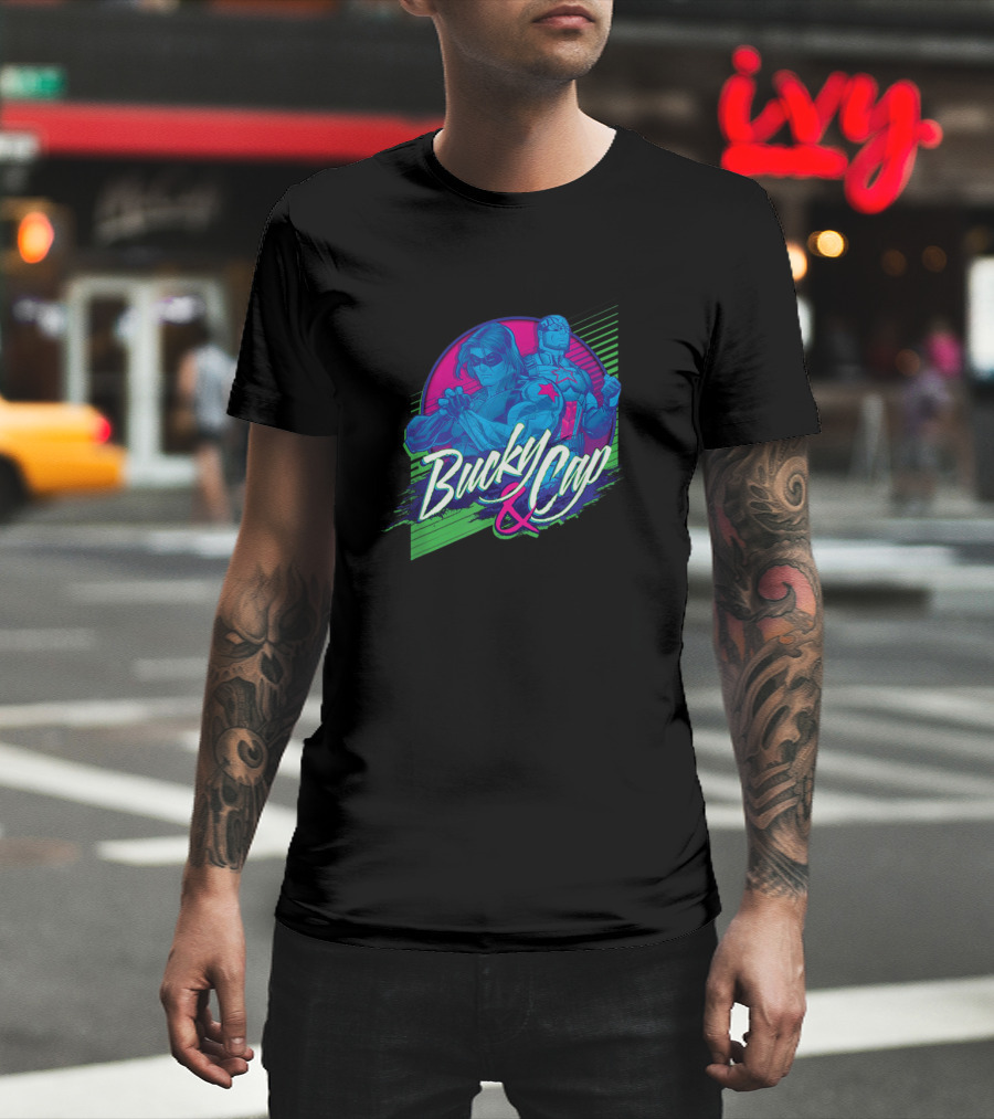 Marvel Bucky Barnes And Cap Heroic Duo Retro Neon T-Shirt