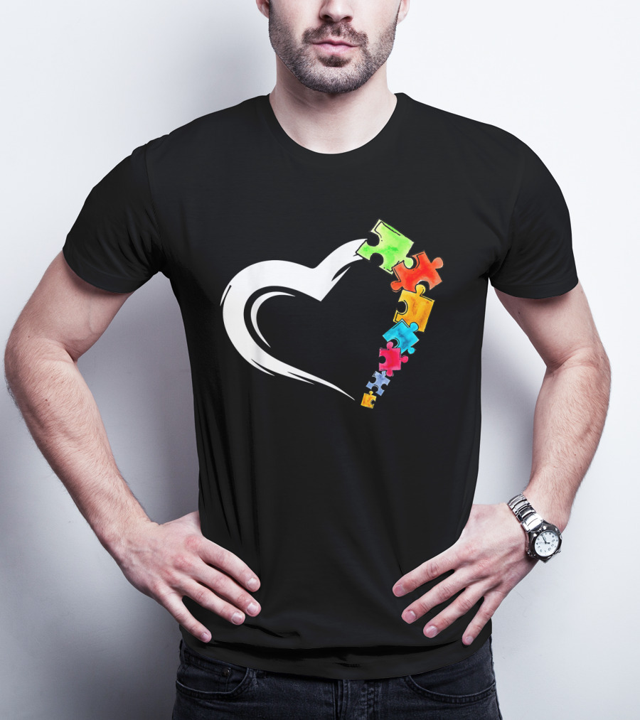 Autism Awareness Heart And Colorful Puzzle Pieces Love Kind T-Shirt