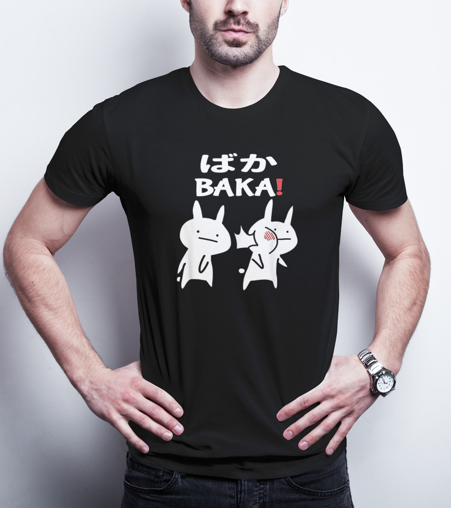 Baka Cute Anime Japanese Word Funny Two Cartoon Rabbits Slap Humor For Anime Lovers T-Shirt