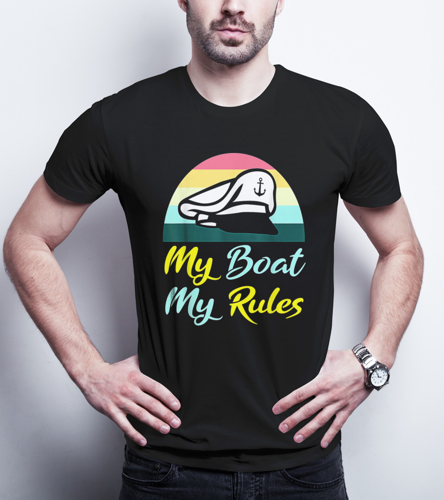 My Boat My Rules Sailor Captain Hat With Anchor Icon Retro Colors T-Shirt