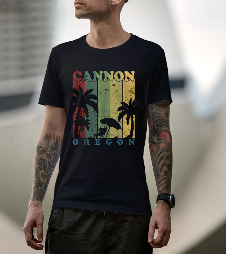 Cannon Beach Oregon Summer Vacation Landscape With Palm Trees And Sunset T-Shirt