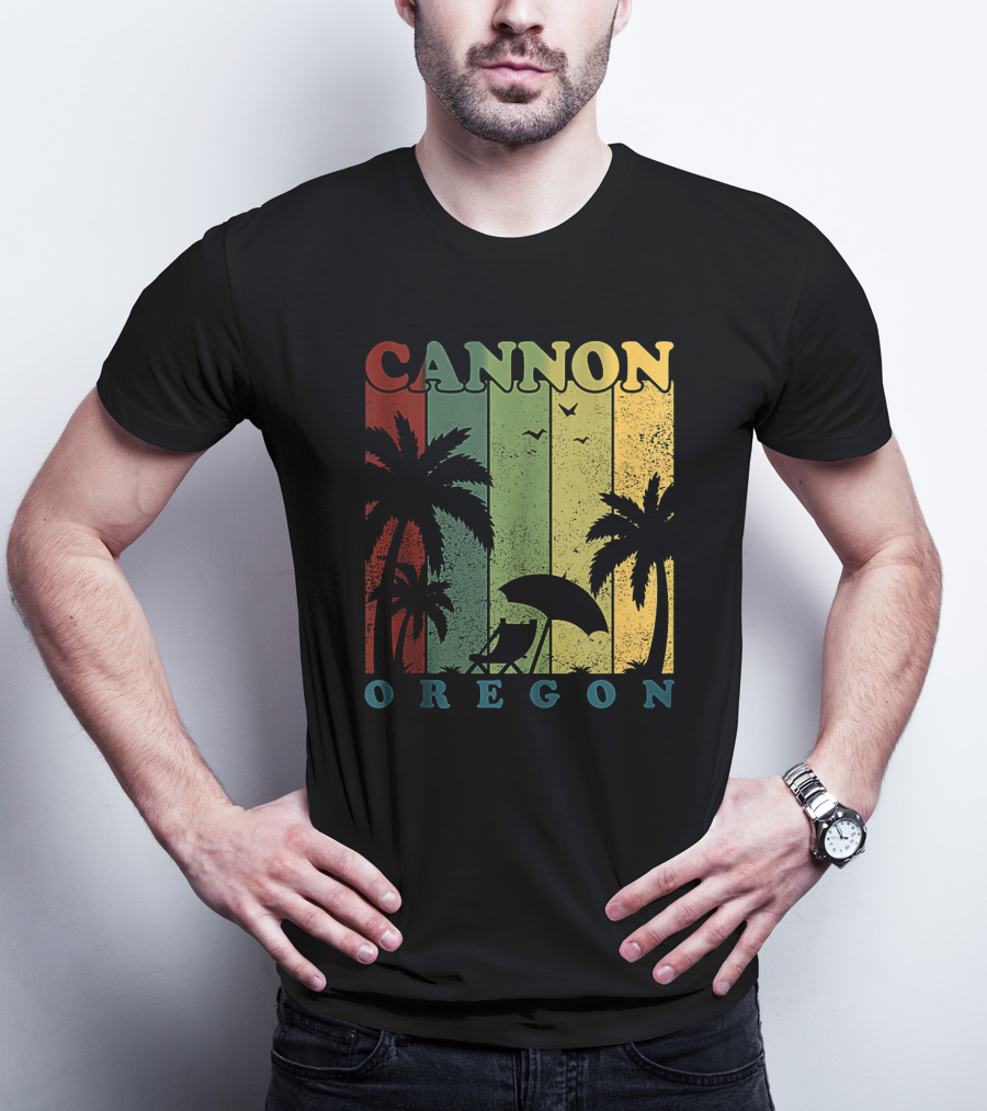Cannon Beach Oregon Summer Vacation Landscape With Palm Trees And Sunset T-Shirt