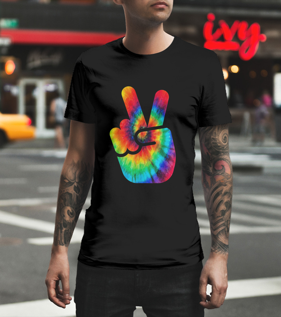 Peace Hand Symbol Rainbow Tie Dye T-Shirt