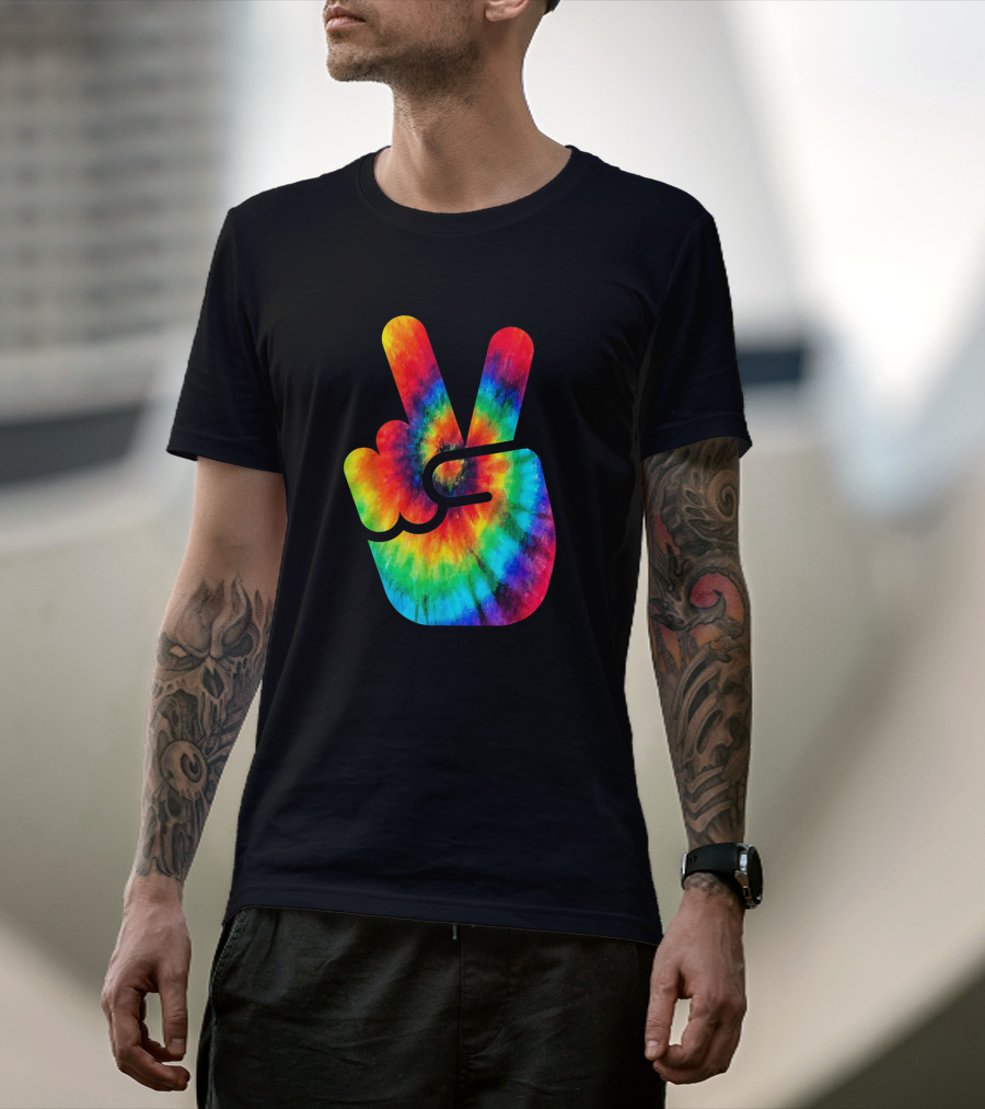 Peace Hand Symbol Rainbow Tie Dye T-Shirt