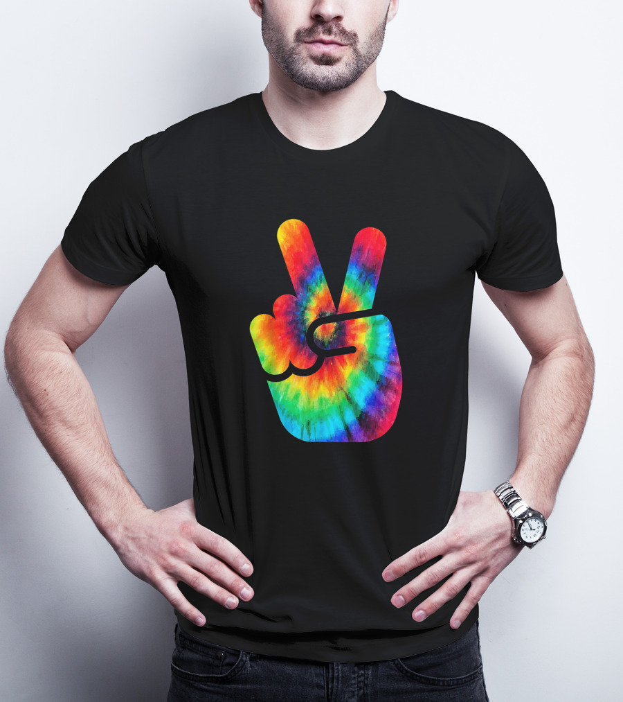 Peace Hand Symbol Rainbow Tie Dye T-Shirt