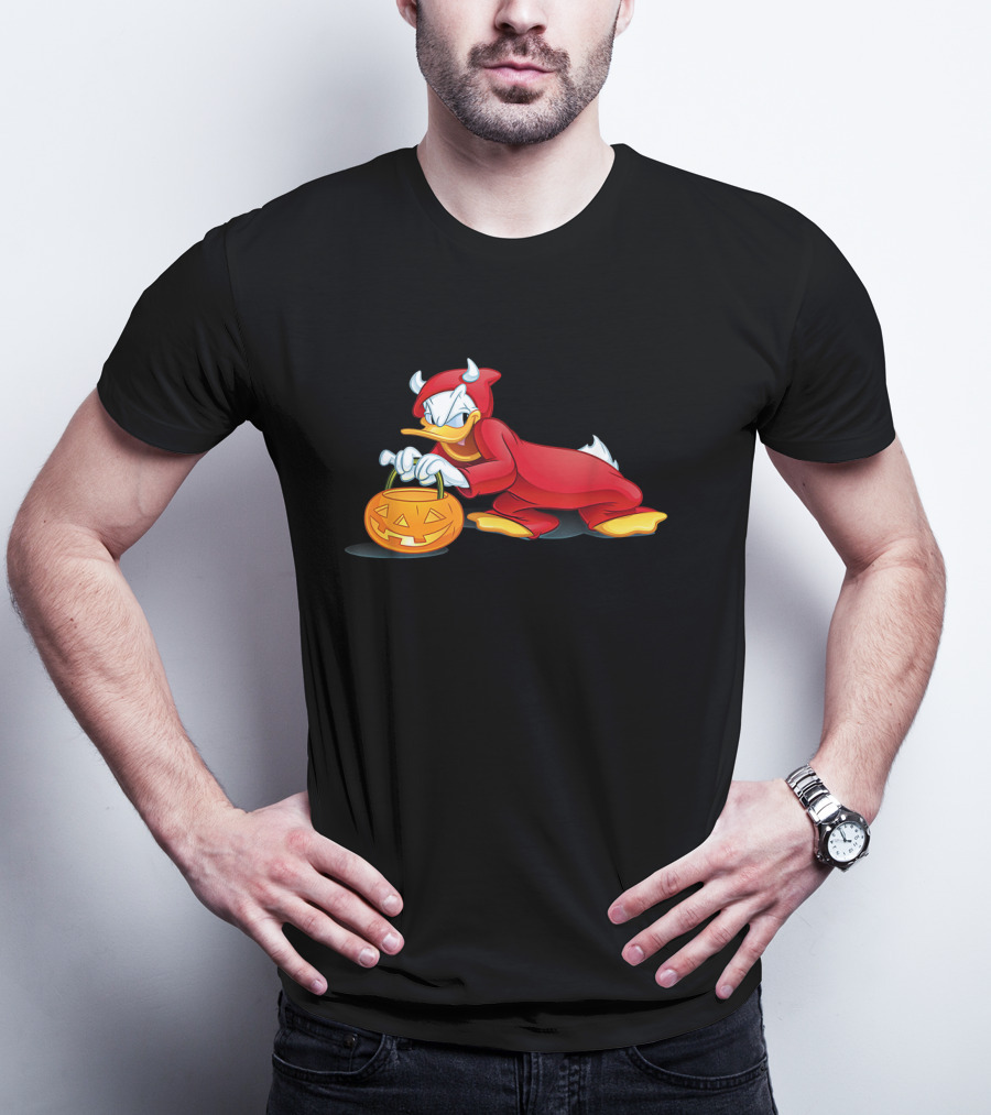 Donald Duck Devil Halloween Costume With Pumpkin Basket T-Shirt