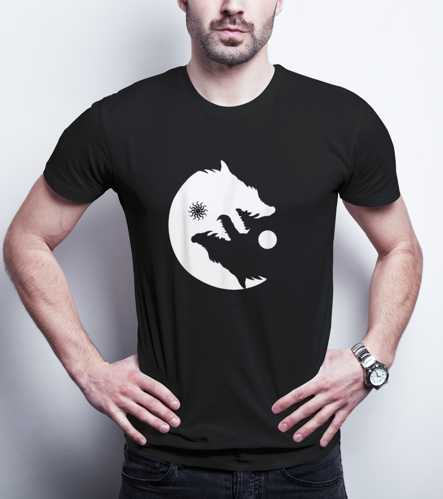 Wolf Yin Yang Sun Moon Vintage Harmony Balance Life Symbolism T-Shirt