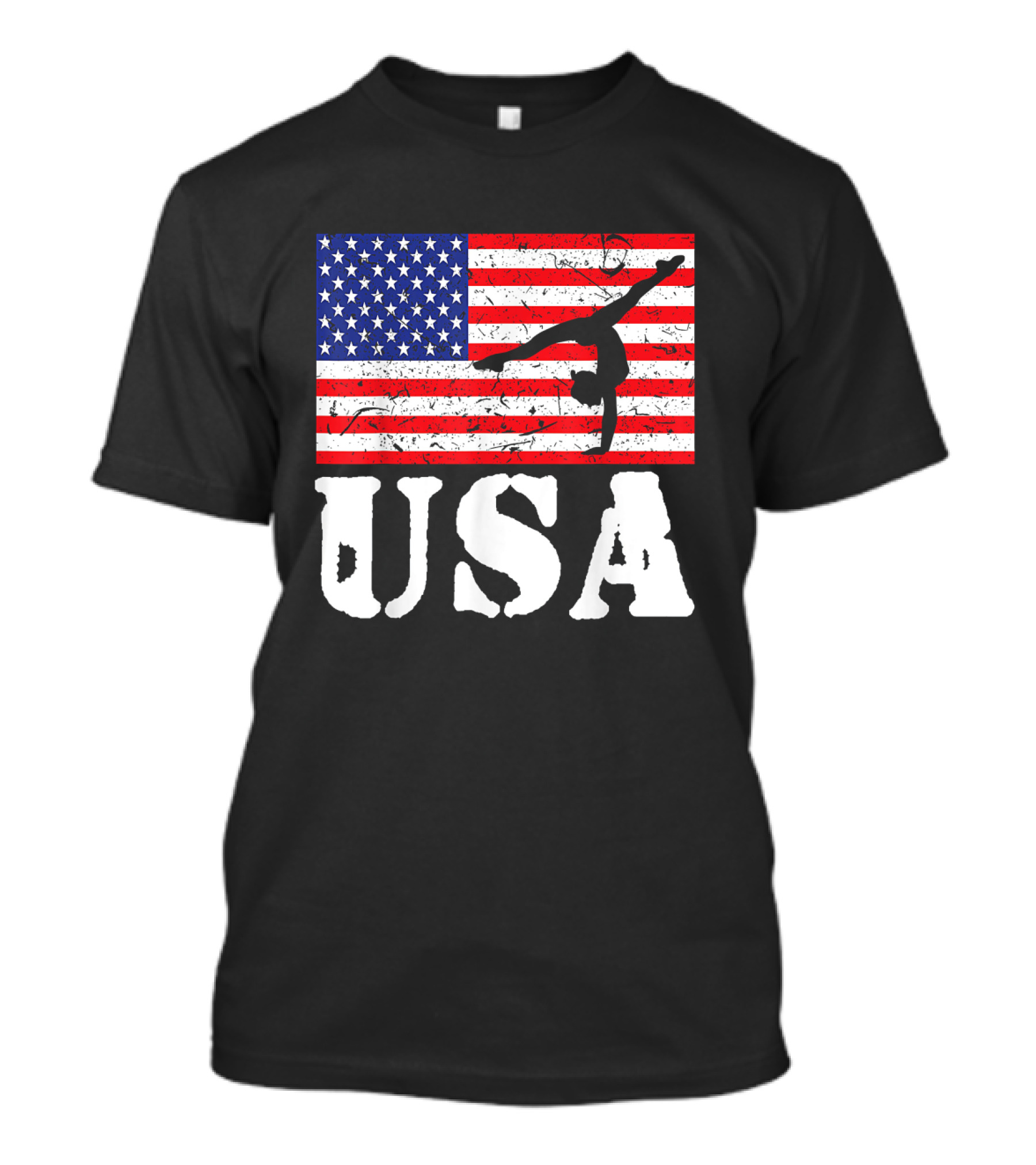 Distressed USA Flag Gymnastics Vintage Tumbling American Flag T-Shirt