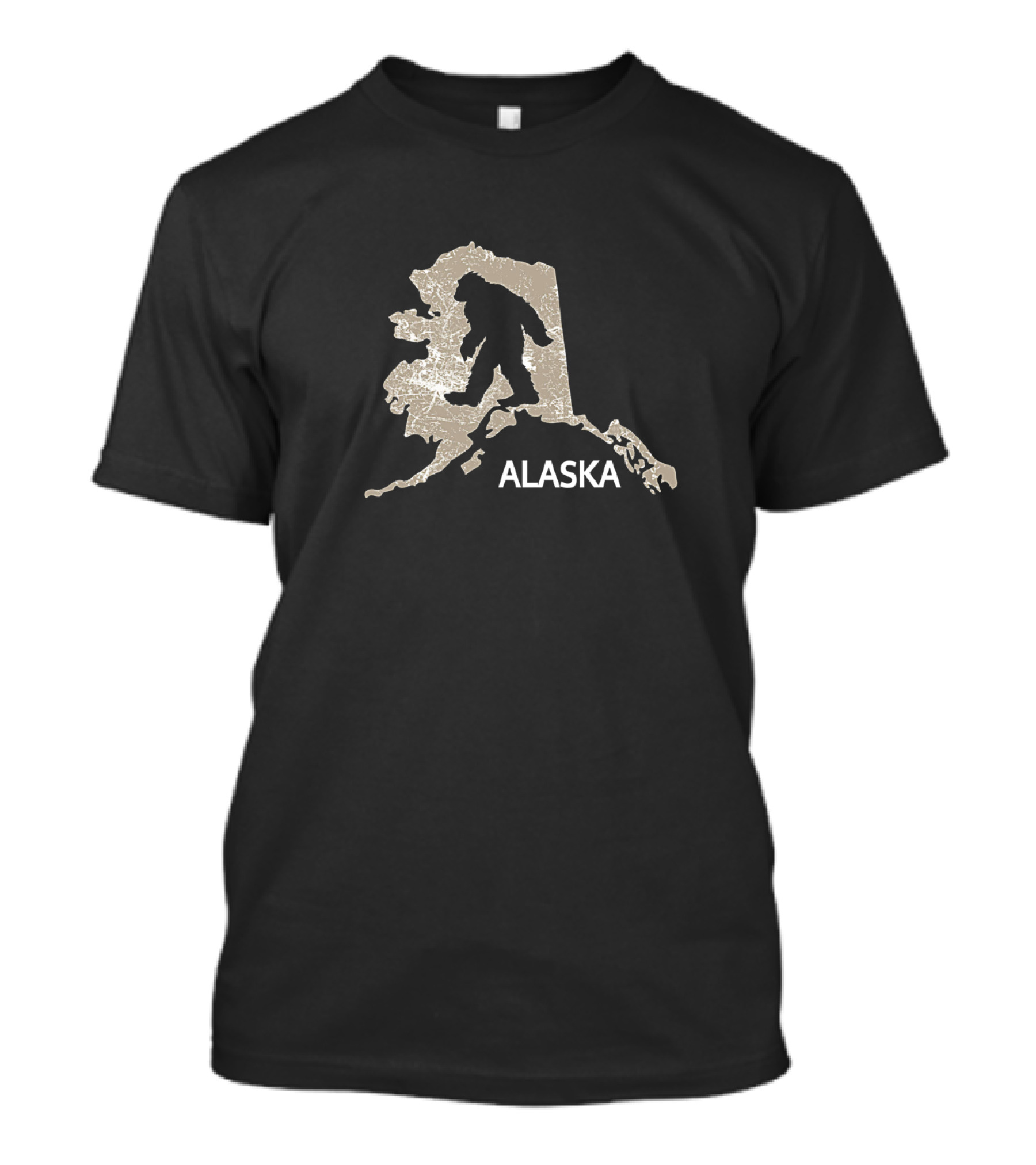 Bigfoot Silhouette Over Map Of Alaska I Believe Loves AK Sasquatch T-Shirt