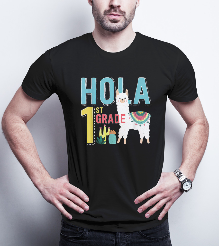 HOLA First Grade Llama Cactus Theme Educational ESL Teachers T-Shirt