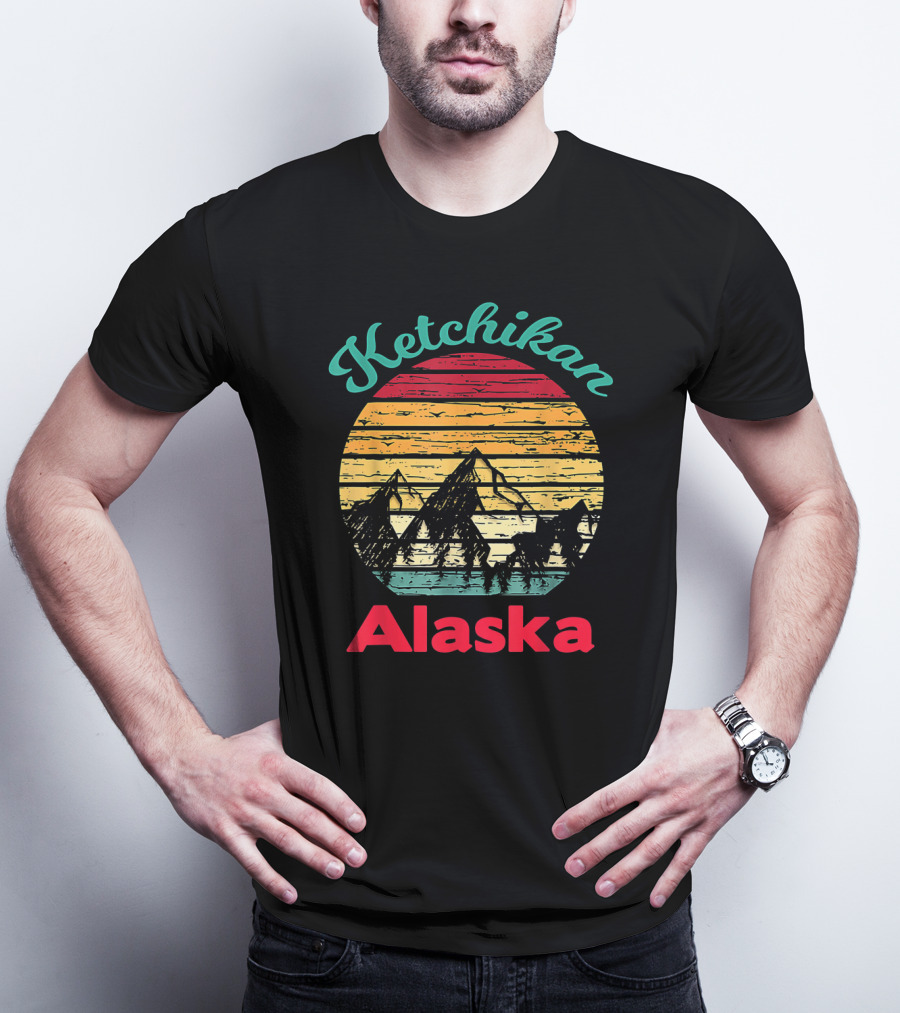 Ketchikan Alaska Retro Mountain Sunset Scenery T-Shirt