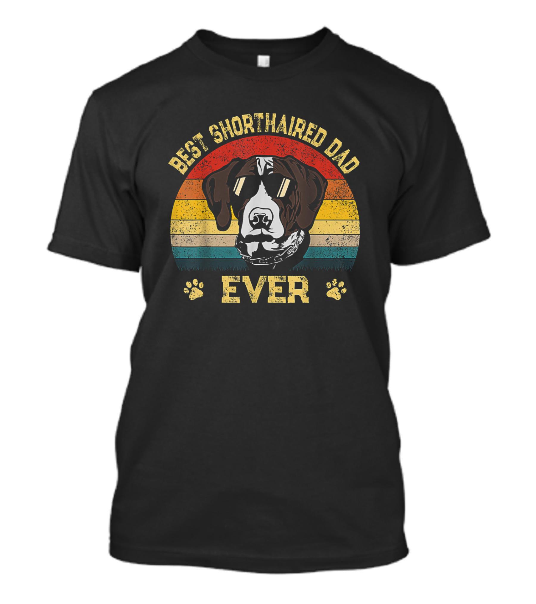 Best Shorthaired Dad Ever Retro Dog With Sunglasses And Paw Prints T-Shirt