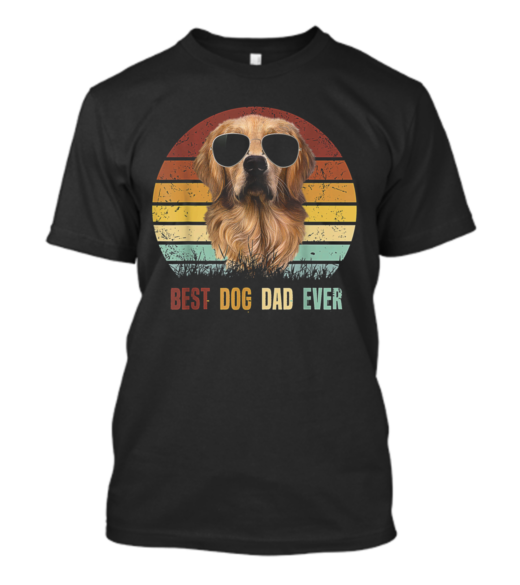 Golden Retriever With Sunglasses Best Dog Dad Ever Vintage Stripes T-Shirt