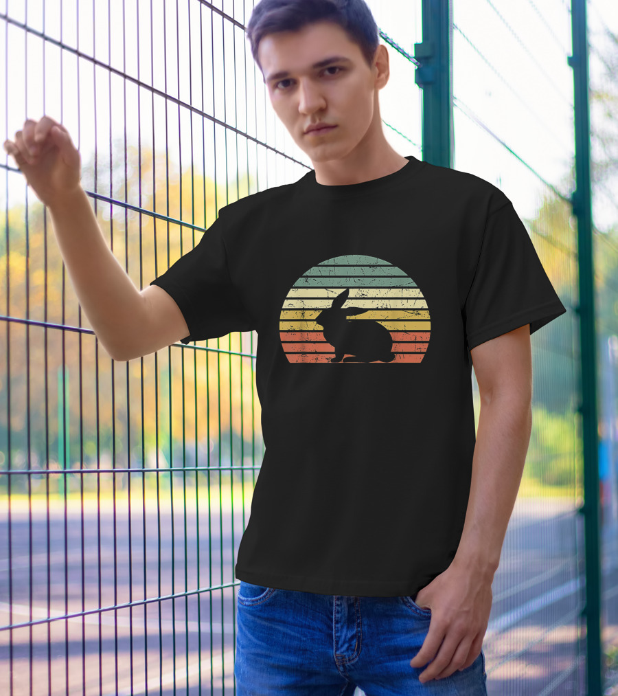 Retro Sunset Silhouette Rabbit Vintage 70s T-Shirt