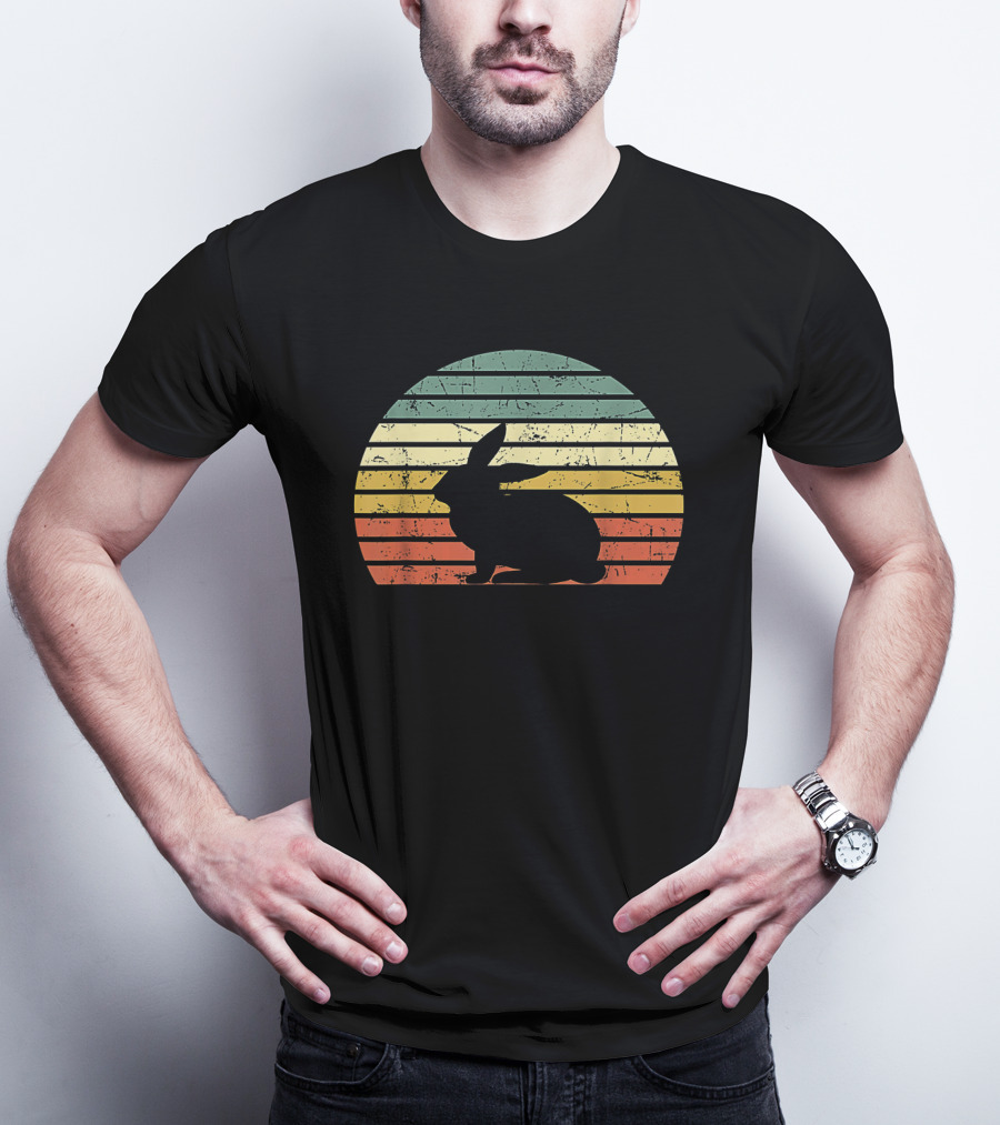 Retro Sunset Silhouette Rabbit Vintage 70s T-Shirt