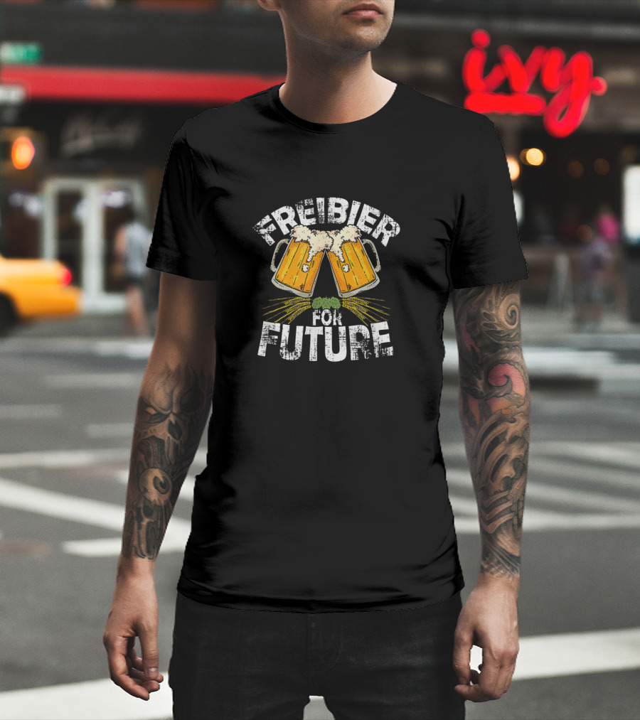 Freibier For Future Cheers With Beer Mugs And Green Hops Image T-Shirt