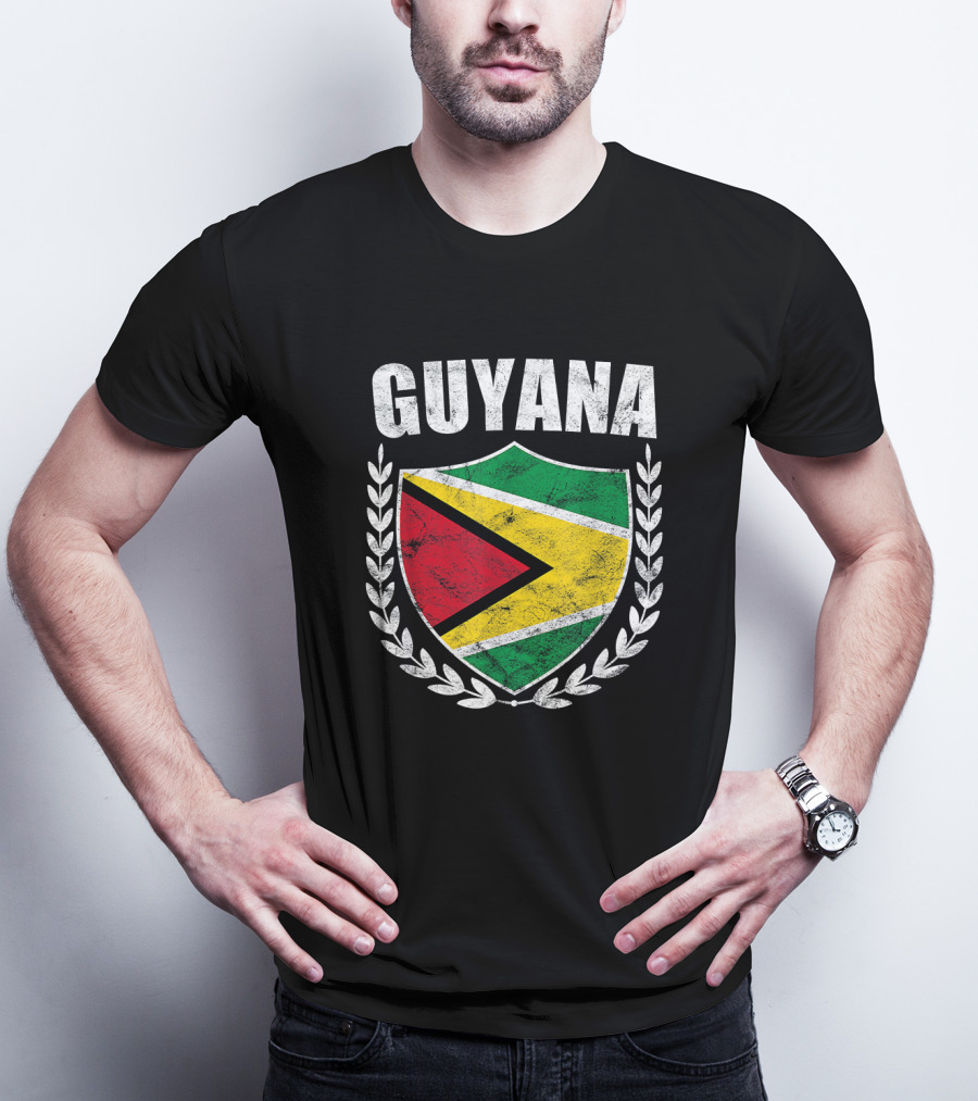 Guyana Flag Crest Emblem With Laurel Wreath T-Shirt