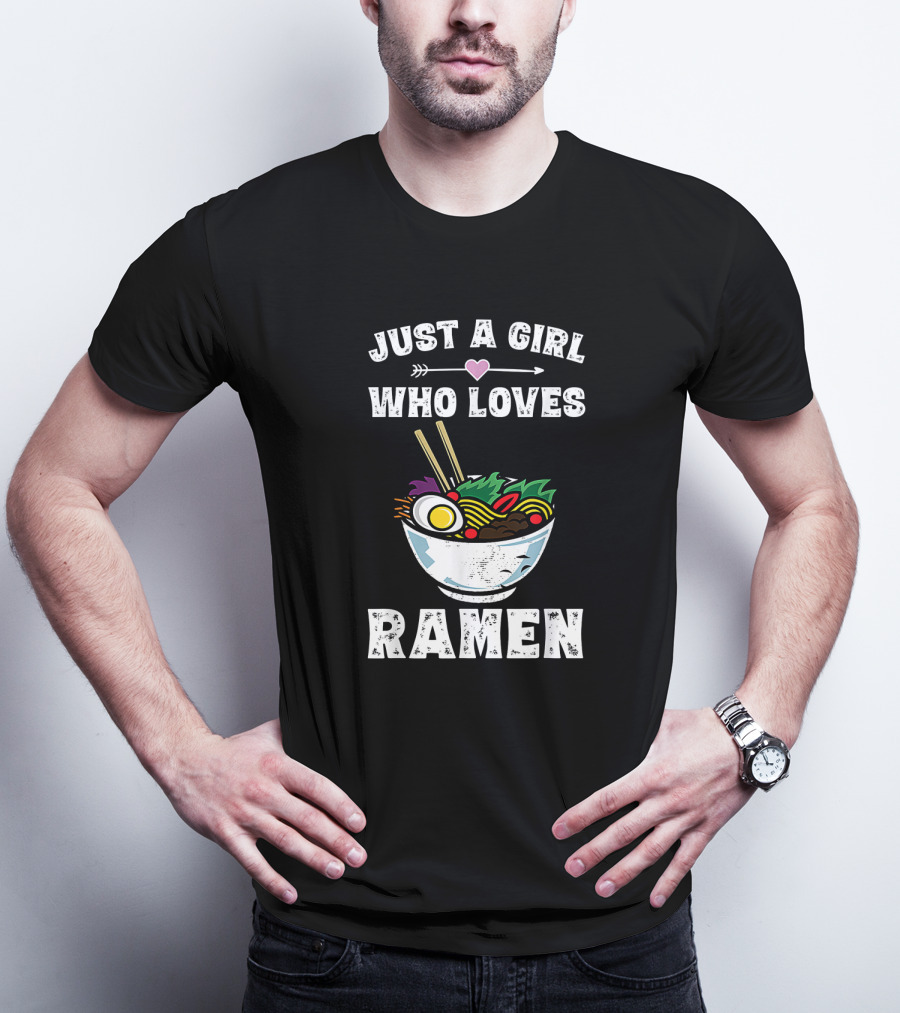 Just A Girl Who Loves Ramen With Heart Arrow And Vibrant Noodle Bowl T-Shirt