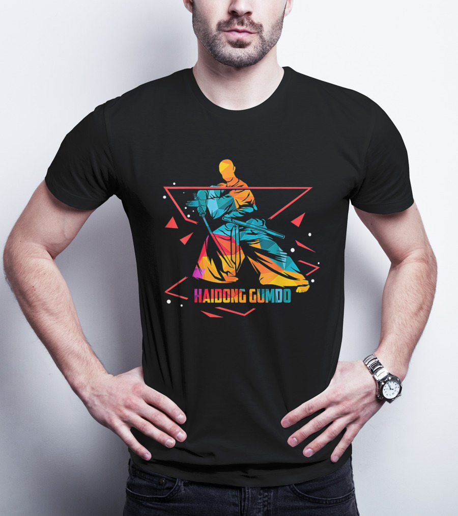 Haidong Gumdo Dynamic Martial Arts Illustration Rainbow Geometric T-Shirt