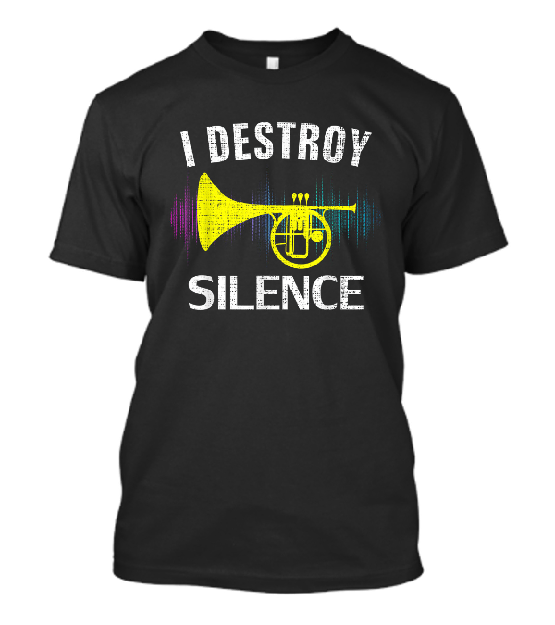 Vintage Mellophone I Destroy Silence Funny Orchestra Music Instrument Sound Waves T-Shirt