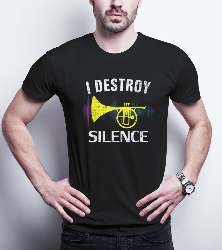 Vintage Mellophone I Destroy Silence Funny Orchestra Music Instrument Sound Waves T-Shirt