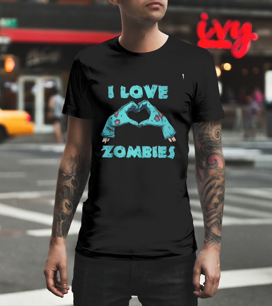 I Love Zombies Halloween Horror Funny Zombie Heart Hand Gesture T-Shirt