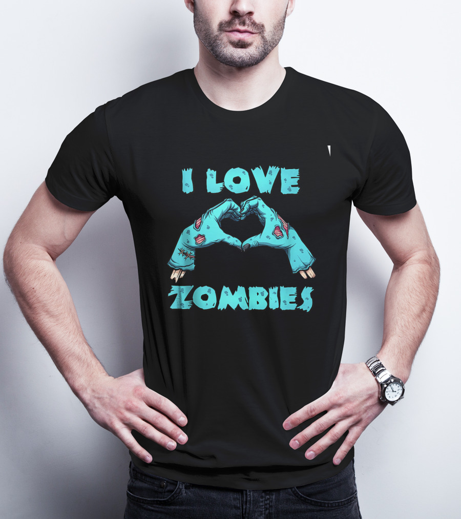 I Love Zombies Halloween Horror Funny Zombie Heart Hand Gesture T-Shirt