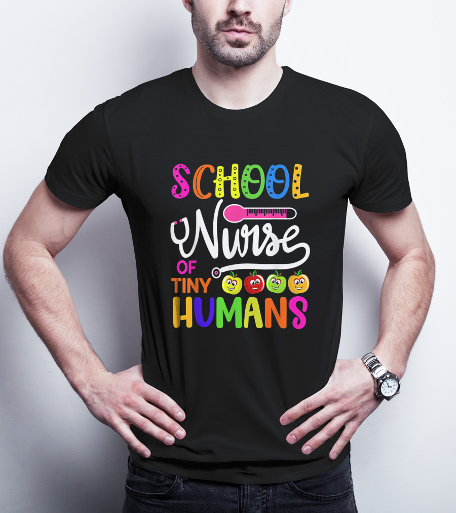 School Nurse Of Tiny Humans Colorful Back To School With Smiling Fruits T-Shirt