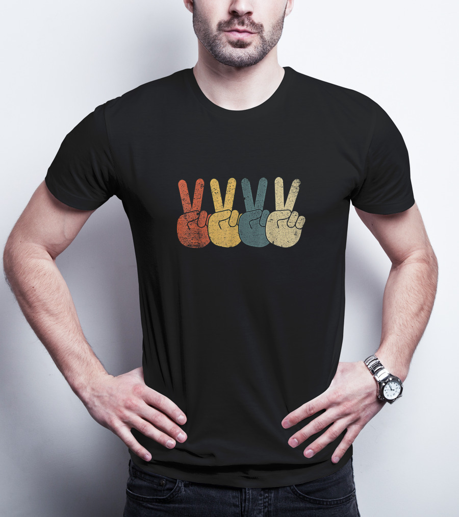 Retro Peace Sign Hand 60's 70's Hippie Vibe T-Shirt