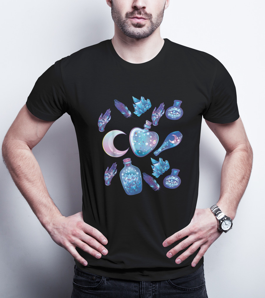 Pastel Goth Kawaii Crystal Moon And Mystical Energy Elements T-Shirt