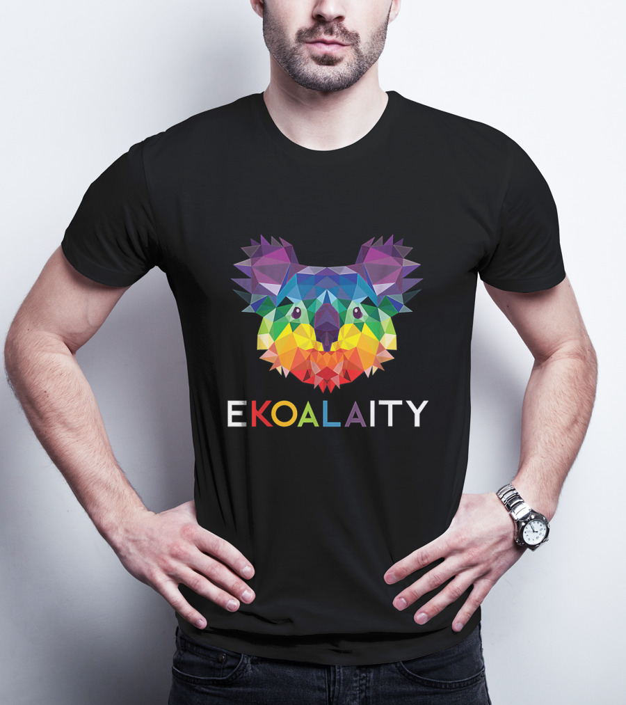 Colorful Geometric EKOALAITY Koala Face With Rainbow Pride Flag Text Elements T-Shirt