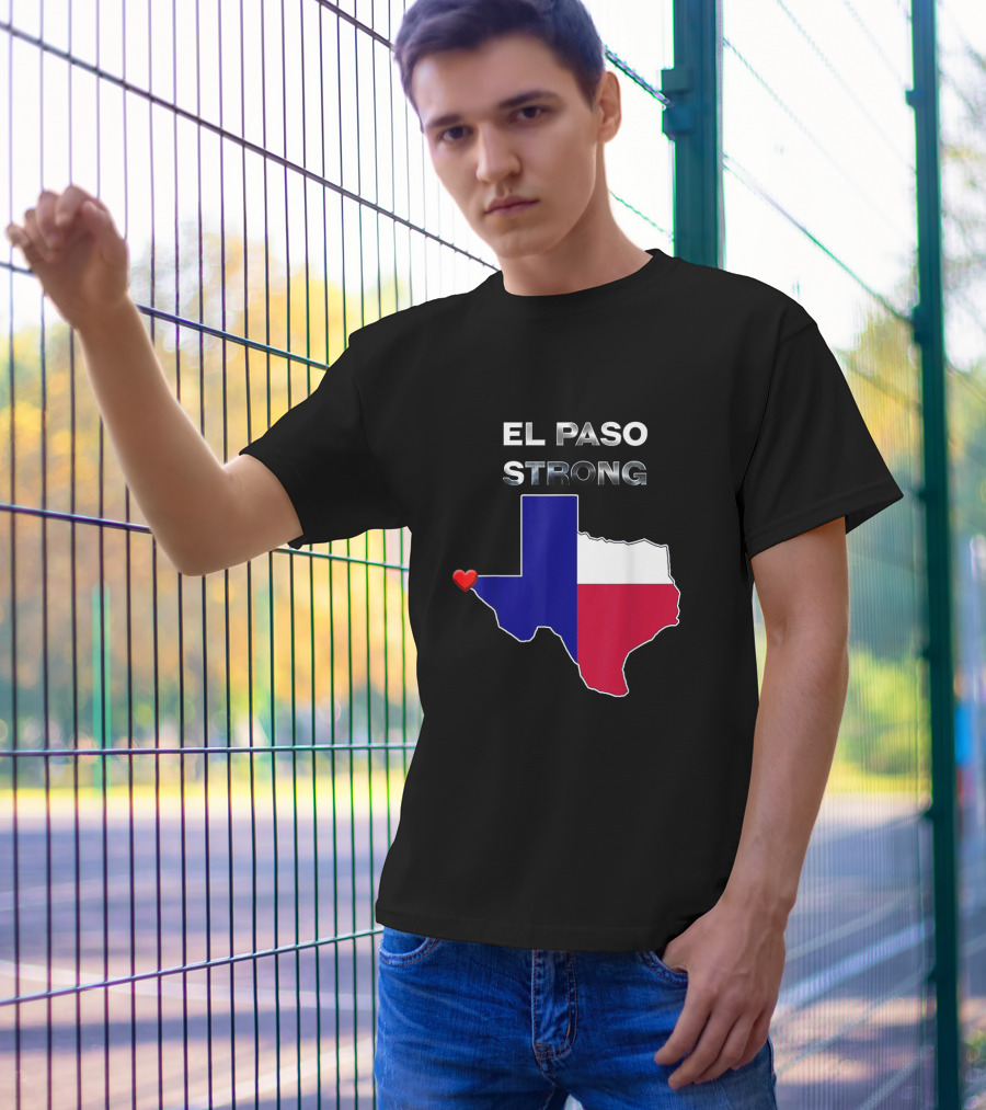 El Paso Strong Texas Map With Heart And Flag Colors T-Shirt