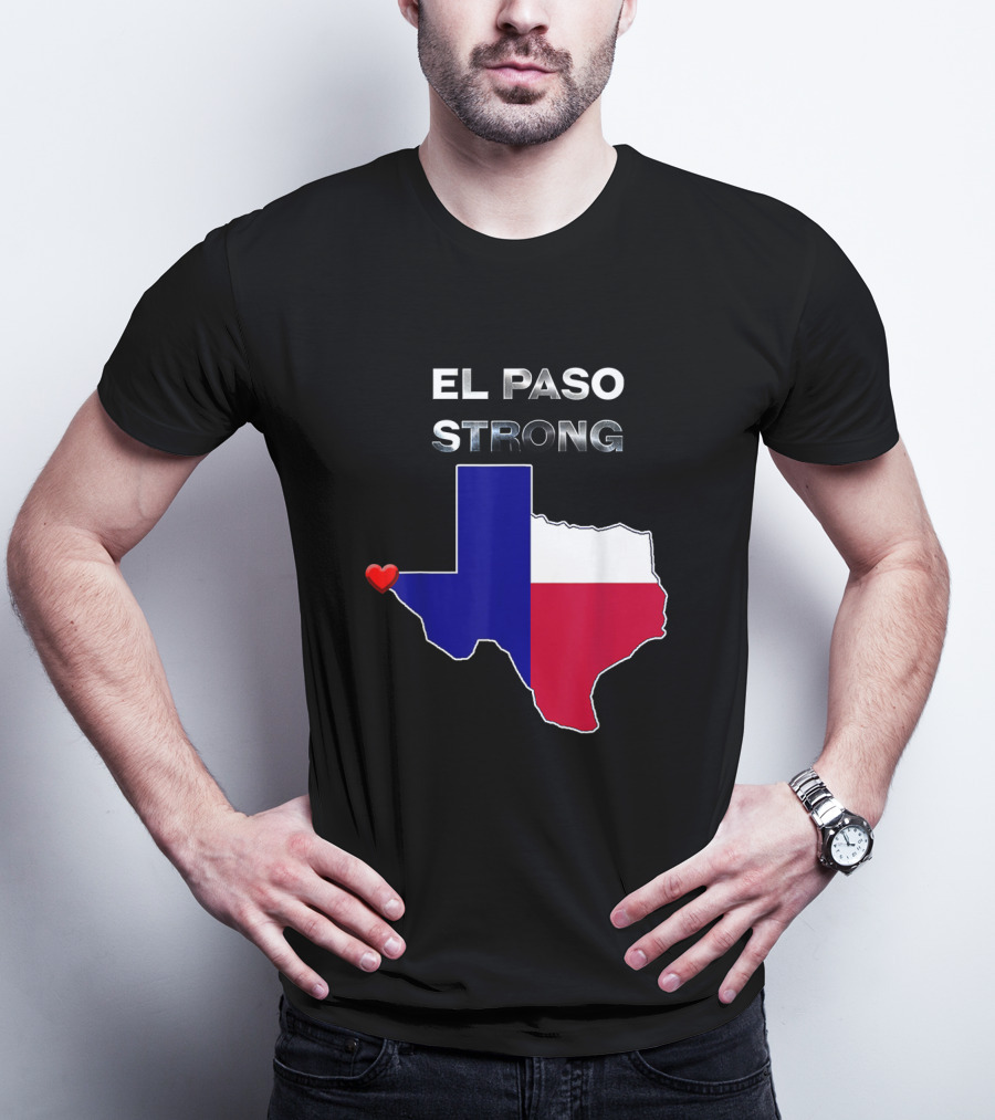 El Paso Strong Texas Map With Heart And Flag Colors T-Shirt