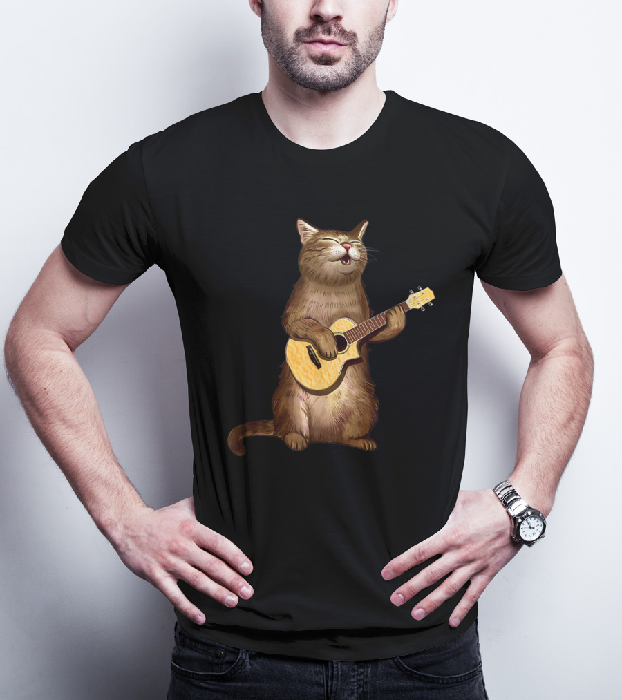 Cat Lovers Funny Cat Playing Ukulele T-Shirt