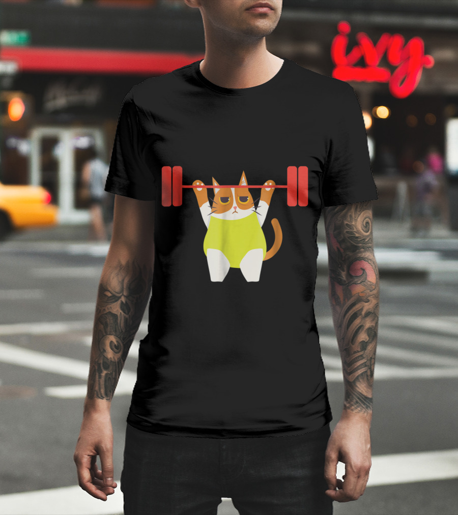 Playful Cat Weight Lifting Gym Humor For Fitness And Cat Lovers T-Shirt